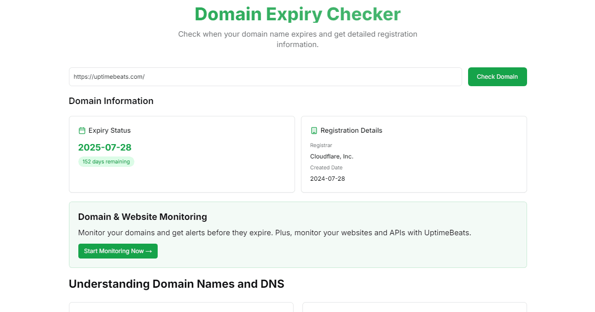 Domain Expiry Checker | Check Domain Expiration Date | UptimeBeats