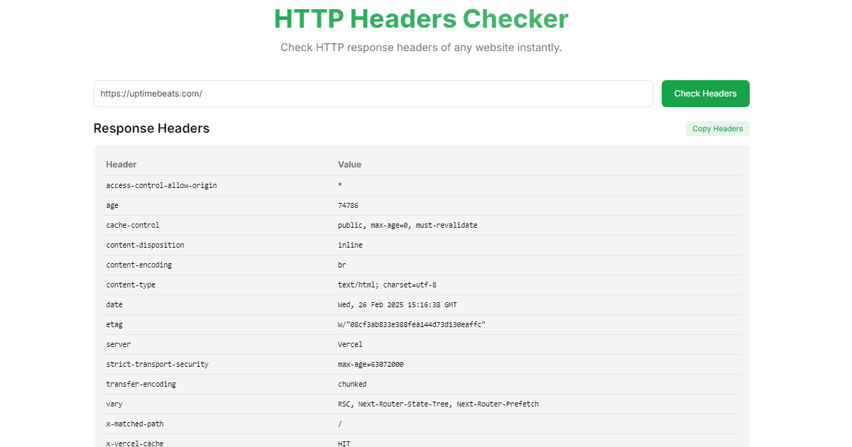 HTTP Headers Checker | Check Website Headers Online | UptimeBeats